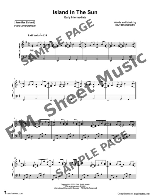 Island in the Sun (Early Intermediate Piano) By Weezer - F.M. Sheet Music - Pop Arrangements by ...